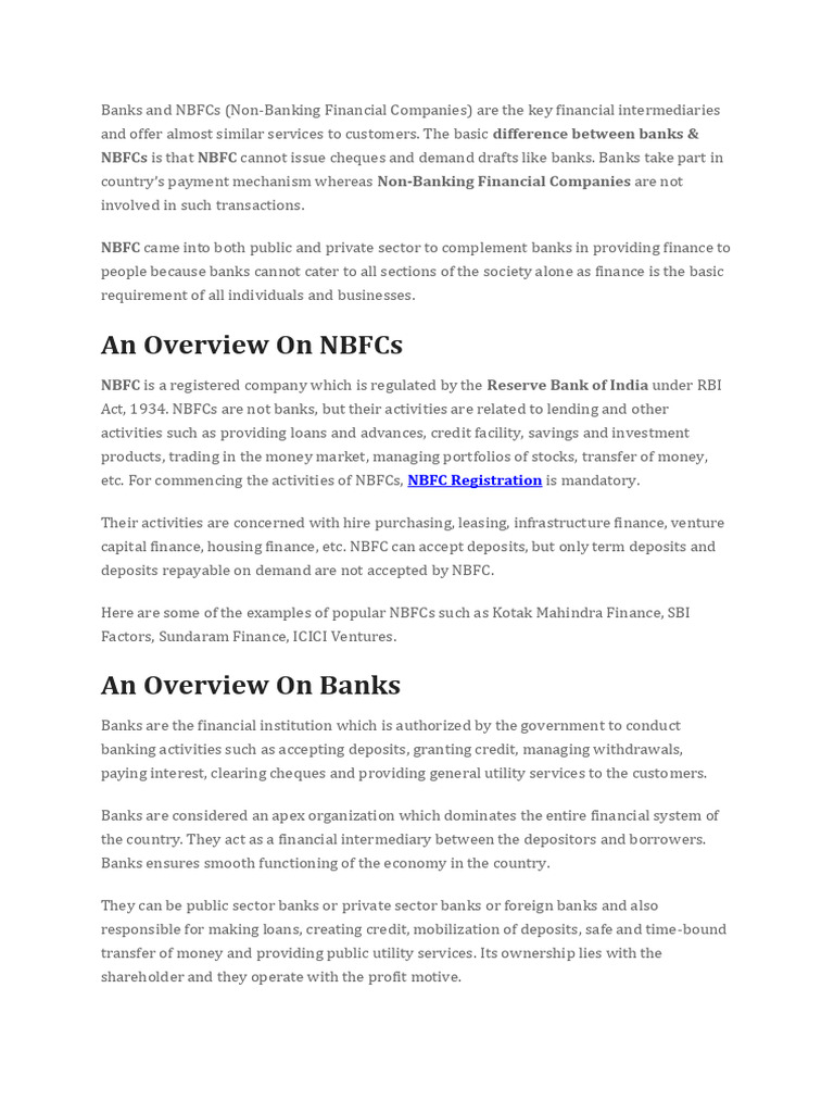 Banks and NBFCs | PDF | Banks | Non Bank Financial Institution