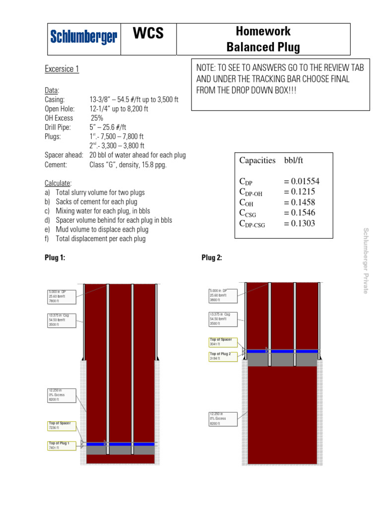 SLB WCS Homework Balanced Plug | PDF | Pump | Casing (Borehole)