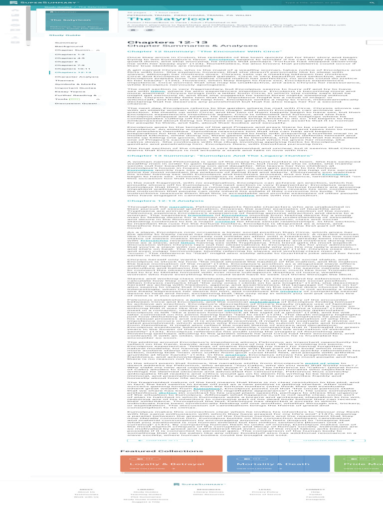 Satyricon Chapters 12-13 Summary & Analysis | PDF