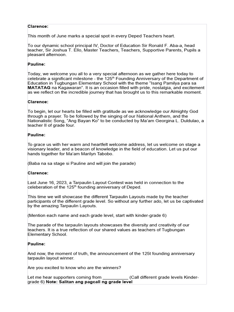 Deped Founding Anniversary Emcee Script | PDF