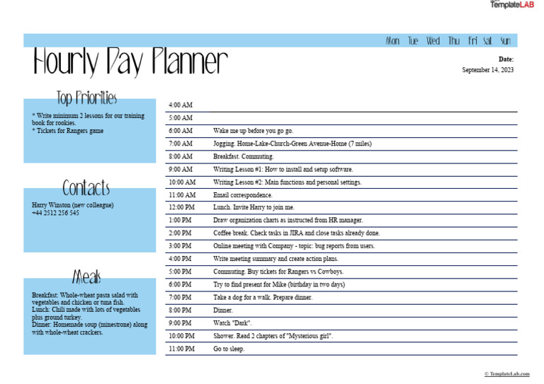 Hourly Day Planner Template | PDF