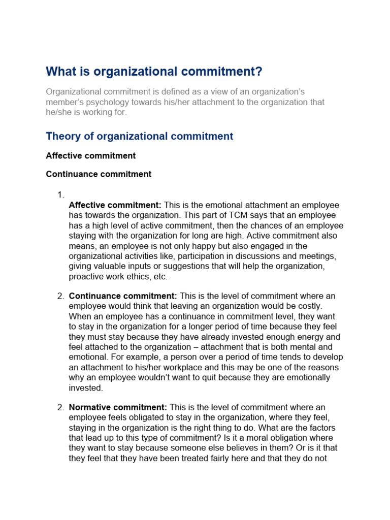 What Is Organizational Commitment | PDF
