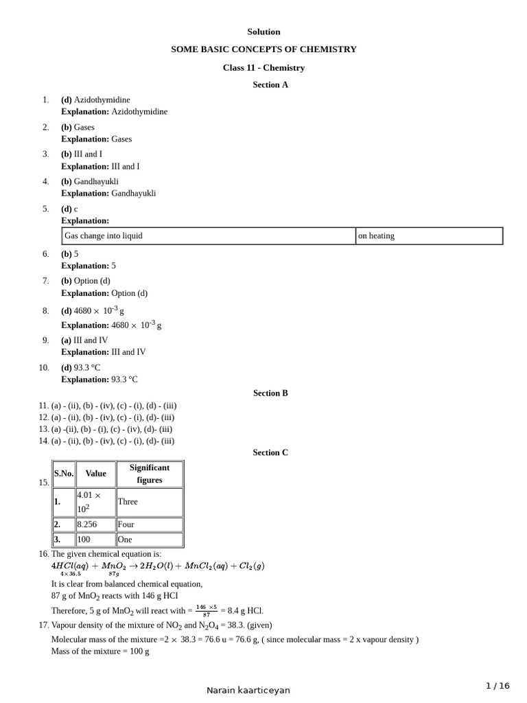 Some Basic Concepts of Chemistry Solution | PDF