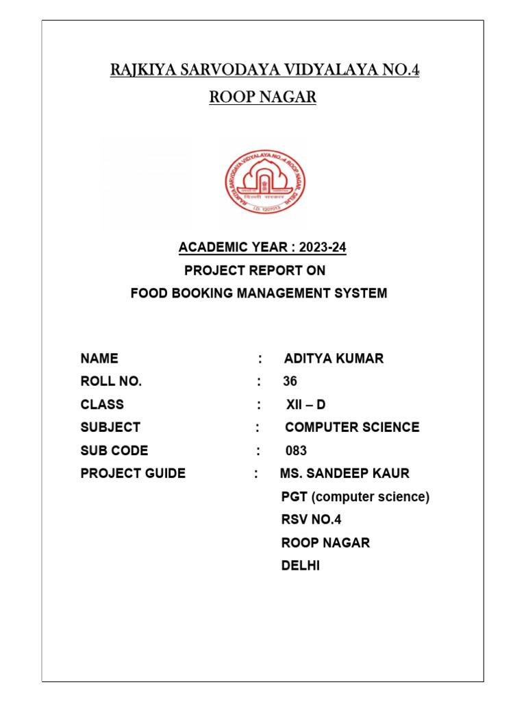 project food booking management | PDF