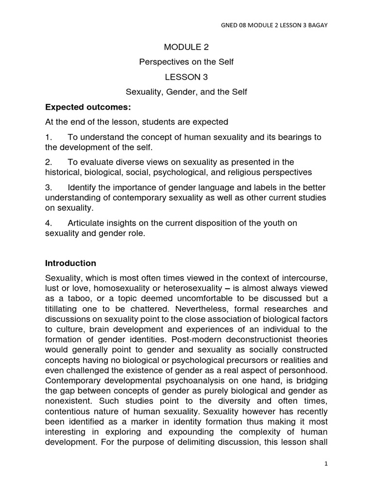 Module 2 Lesson 3 SEXUALITY Gender and The Self | PDF