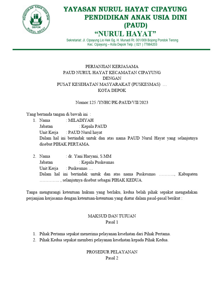Mou Dengan Puskesmas 2023 Pdf