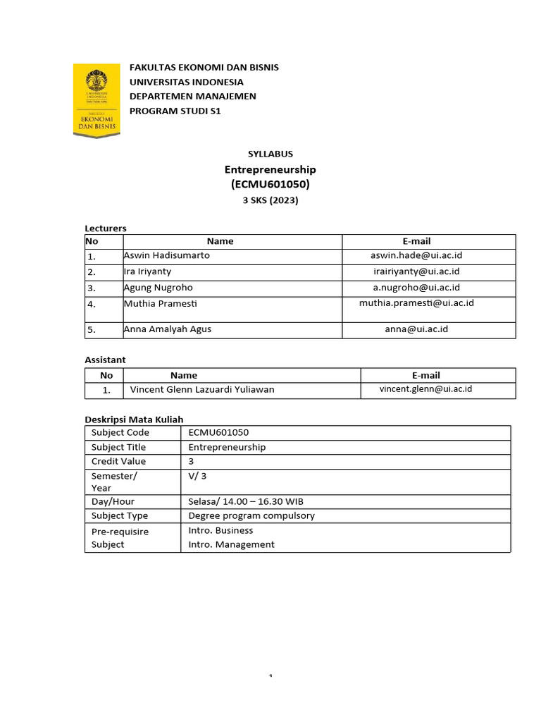 Syllabus Entre KKI Odd 2023 | PDF