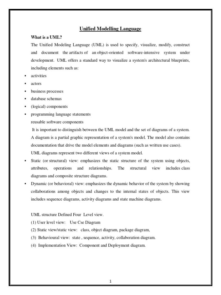 Unified Modelling Language: What Is A UML? | PDF