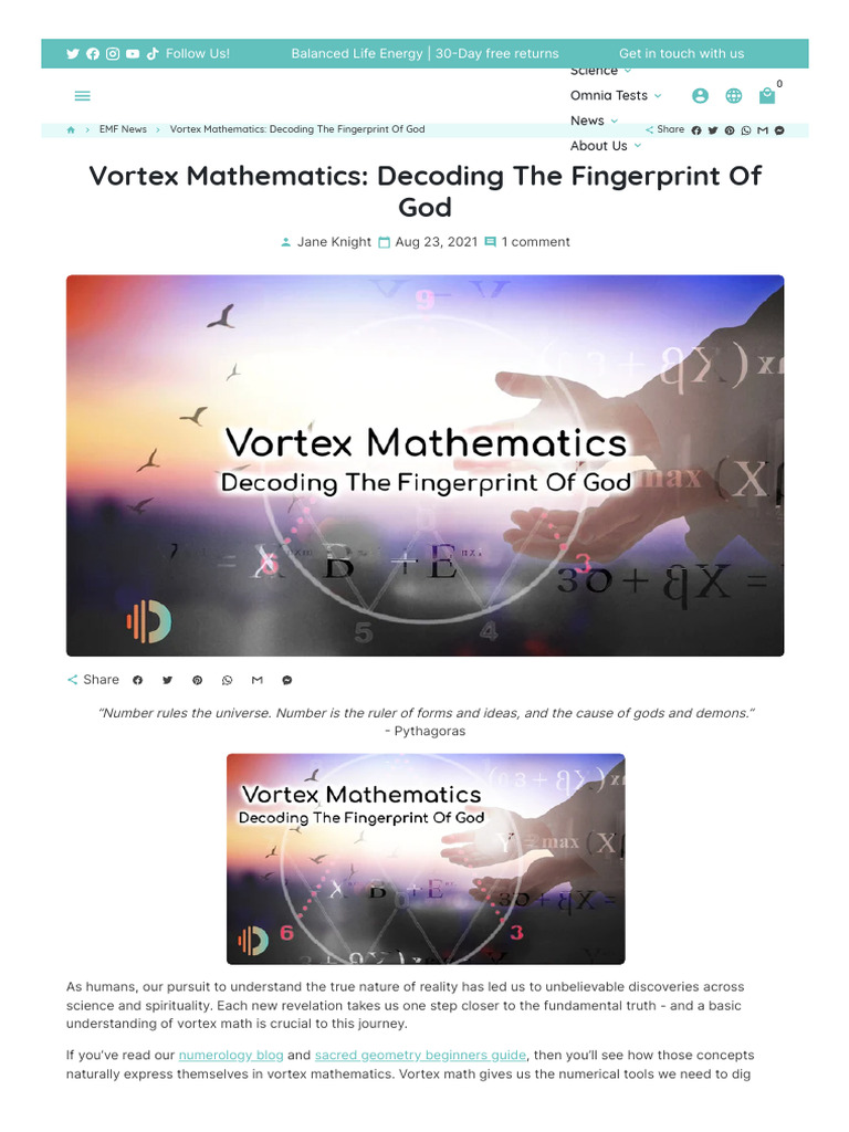 Vortex Mathematics: Decoding The Fingerprint of God | PDF