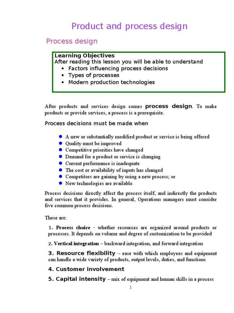 Product and Process Design | PDF