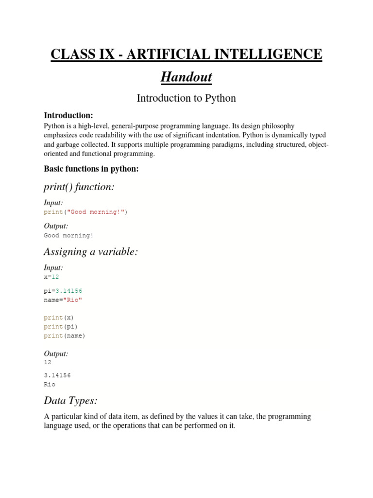 Python Handout Class Ix Pdf