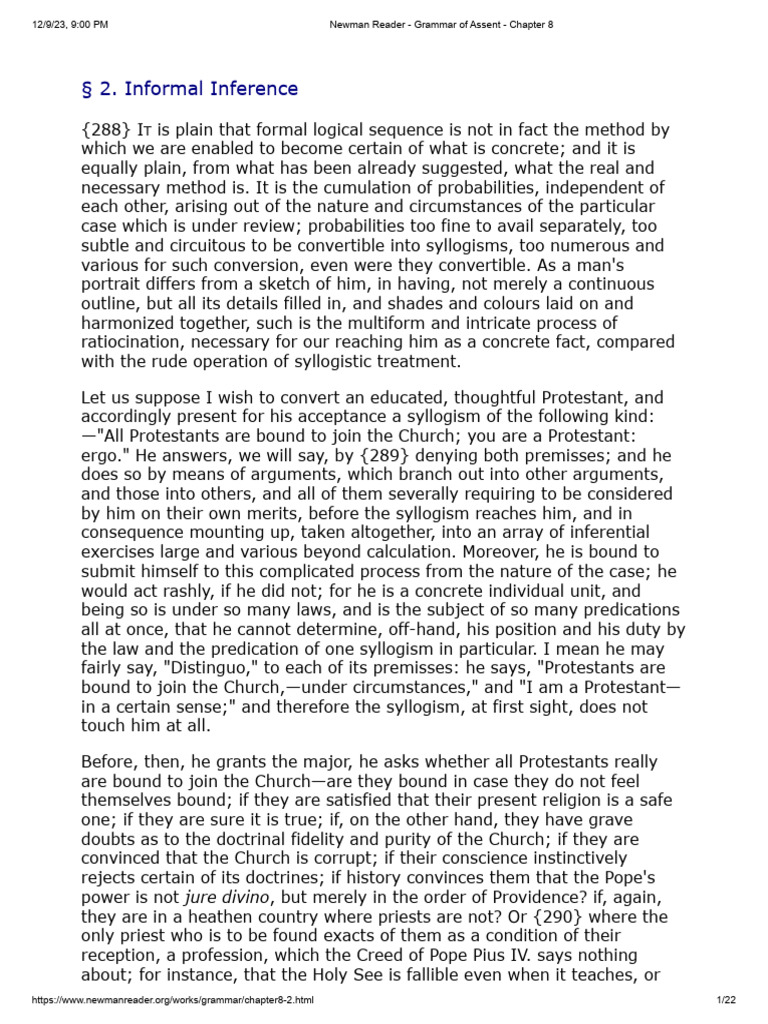 Newman Reader - Grammar of Assent - Chapter 8 | PDF