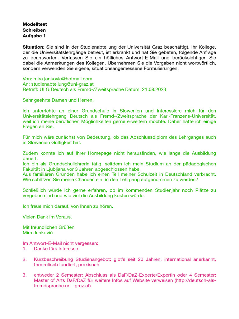 ÖSD C2. Schreiben Teil 1 - Beispiele | PDF