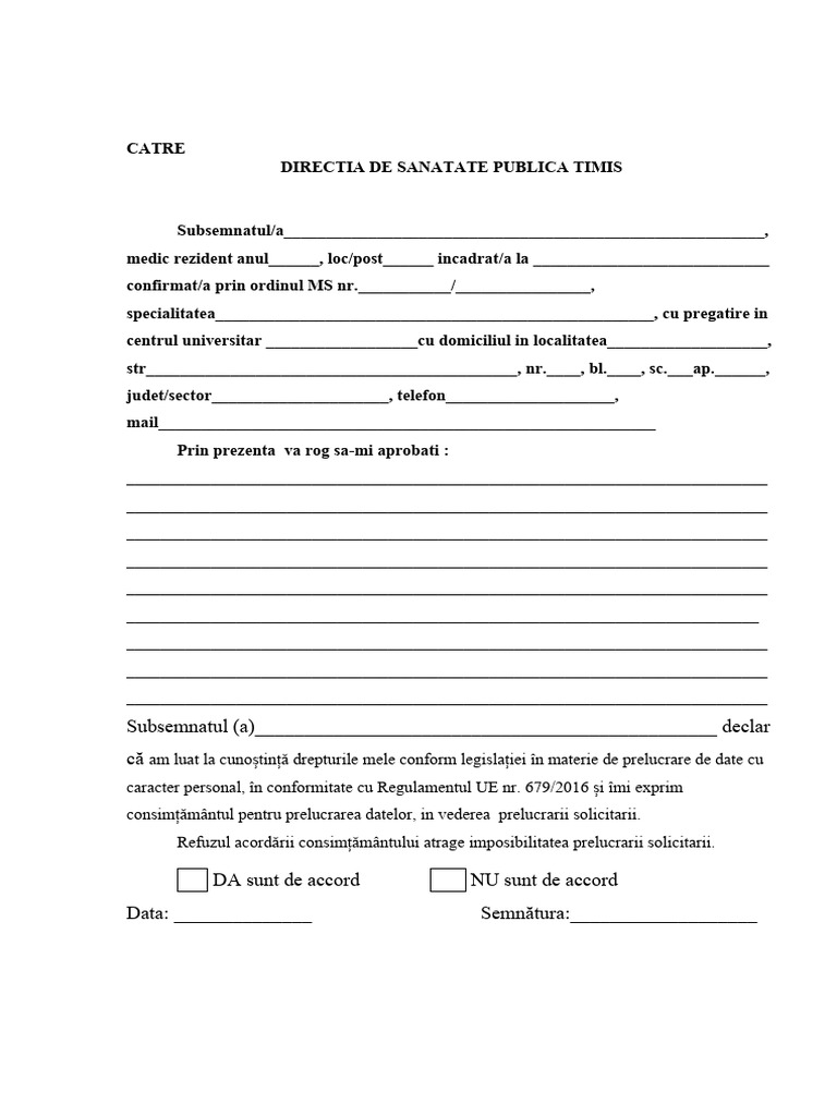 Model Cerere Solicitari Diverse | PDF