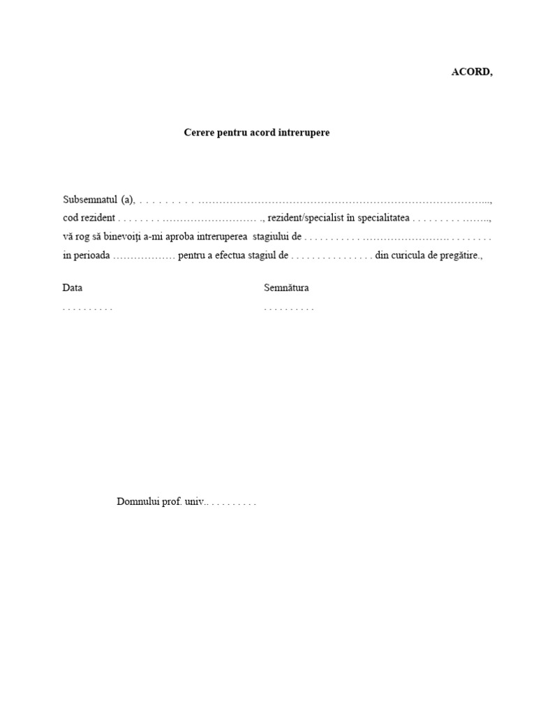 Cerere Intrerupere Stagiu | PDF