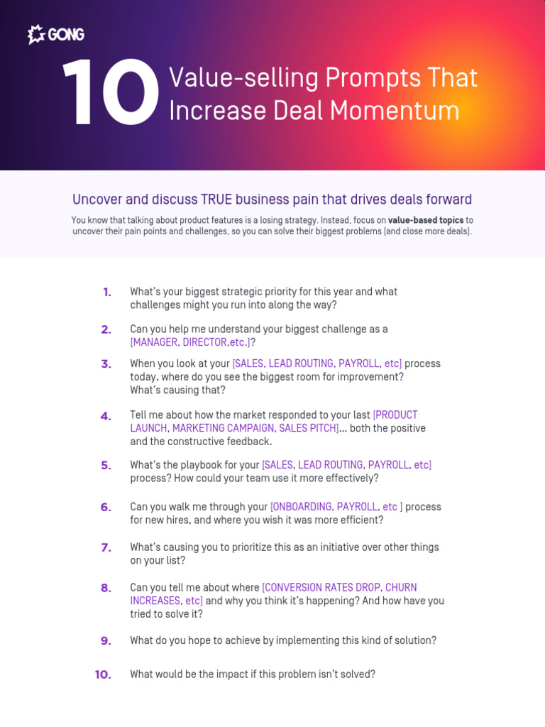 10 Value-Selling Prompts That Increase Deal Momentum | PDF