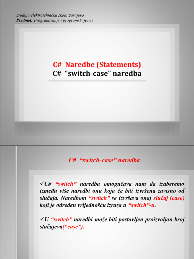 C# - Naredbe (Statements) - Switch Case | PDF