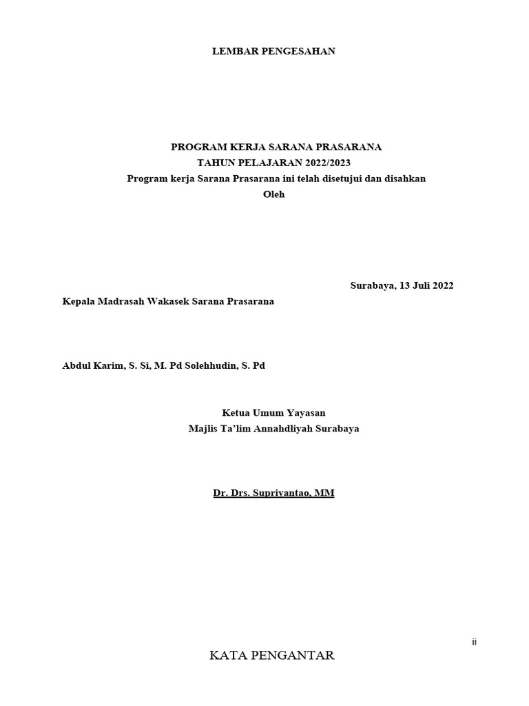 Program Sarpras Madrasah 2022/2023 | PDF