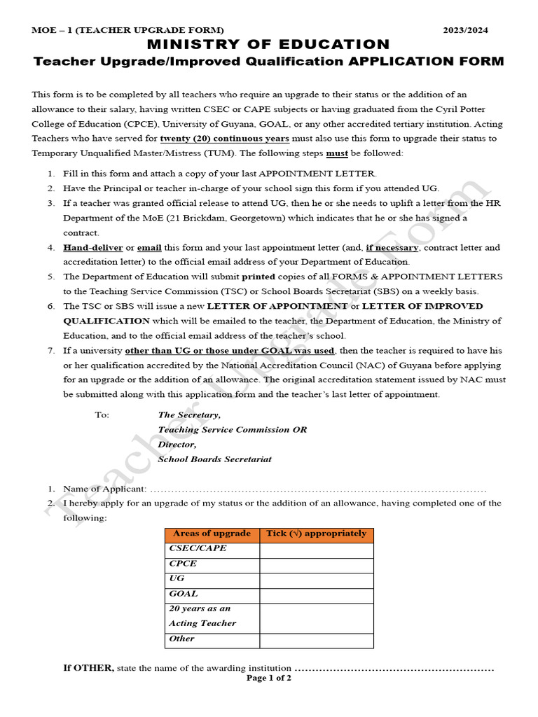 Ministry of Education: Teacher Upgrade/Improved Qualification ...