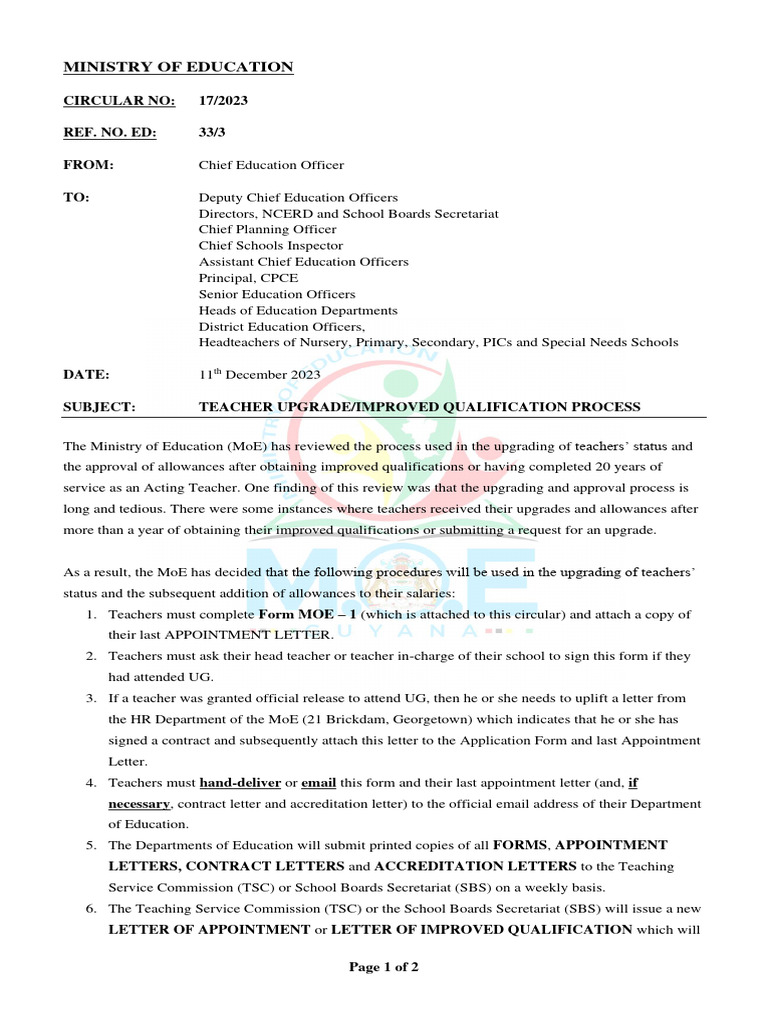 Circular 17 - Upgrade of ALL Teachers | PDF | Teachers | Government