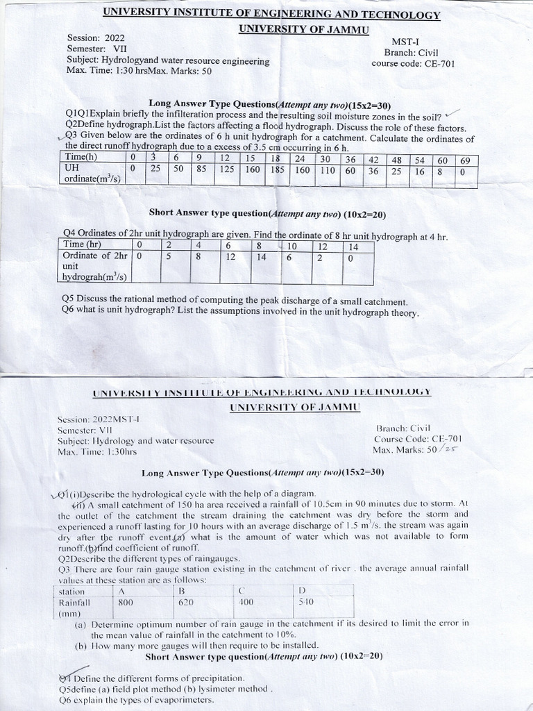 B.Tech 7th Sem (Civil) Question Papers-2019 Batch | PDF