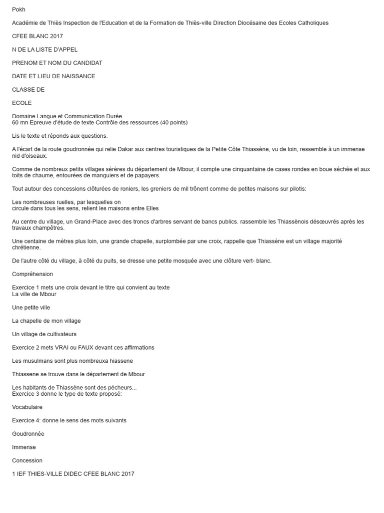 Examen Blanc cm2 | PDF