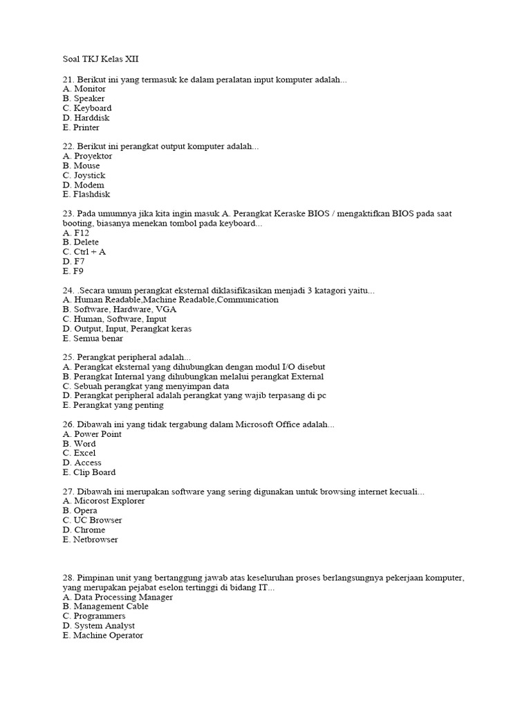 Soal TKJ Kelas XII | PDF | Komputer | Teknologi & Rekayasa