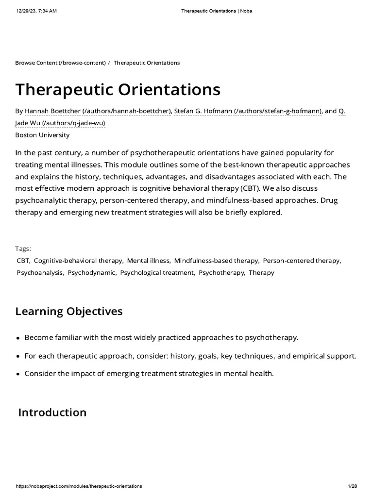 Therapeutic Orientations _ Noba | PDF