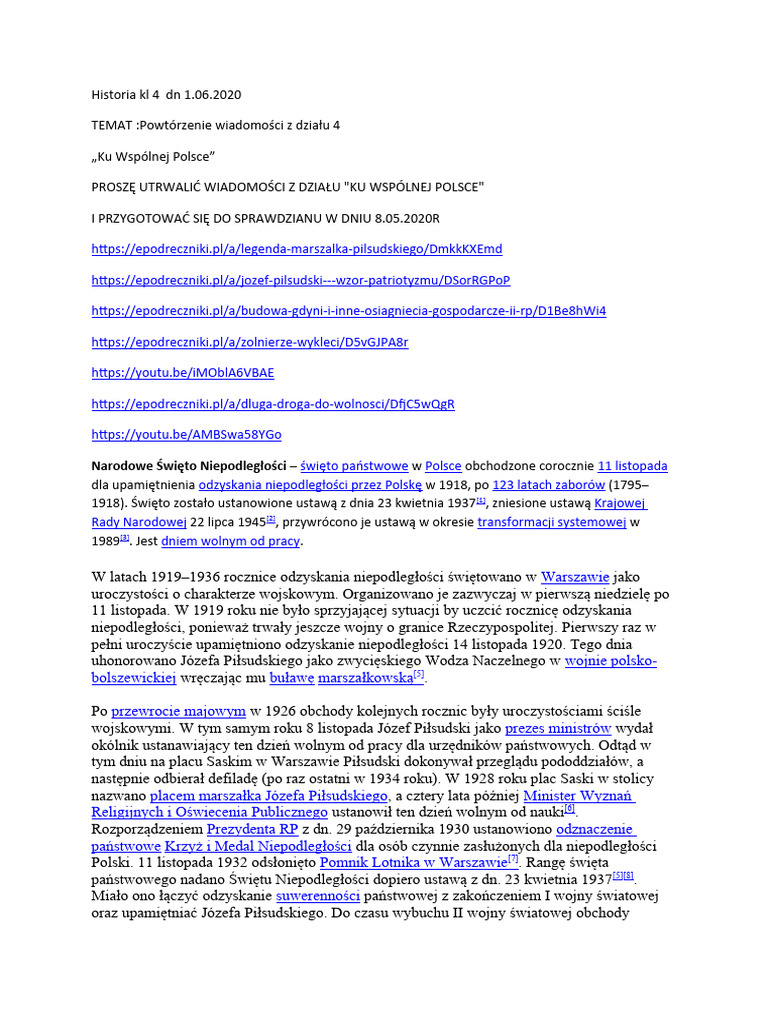 Historia KL 4 DN 1.06. Oraz 4.06 2020r. | PDF