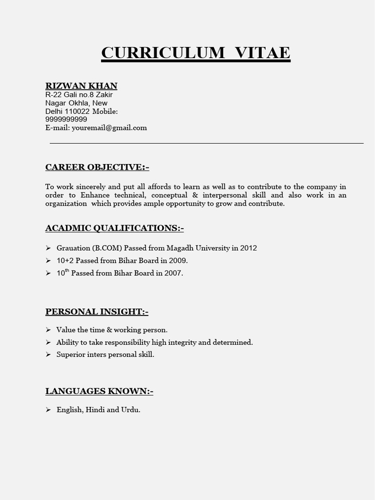 Fresher Resume Format 5 | PDF