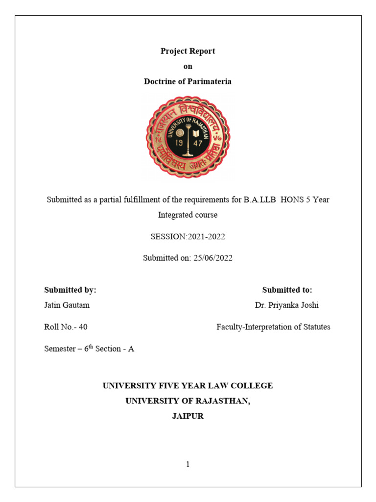 Project on Interpretation of Statutes Sem V1 | PDF