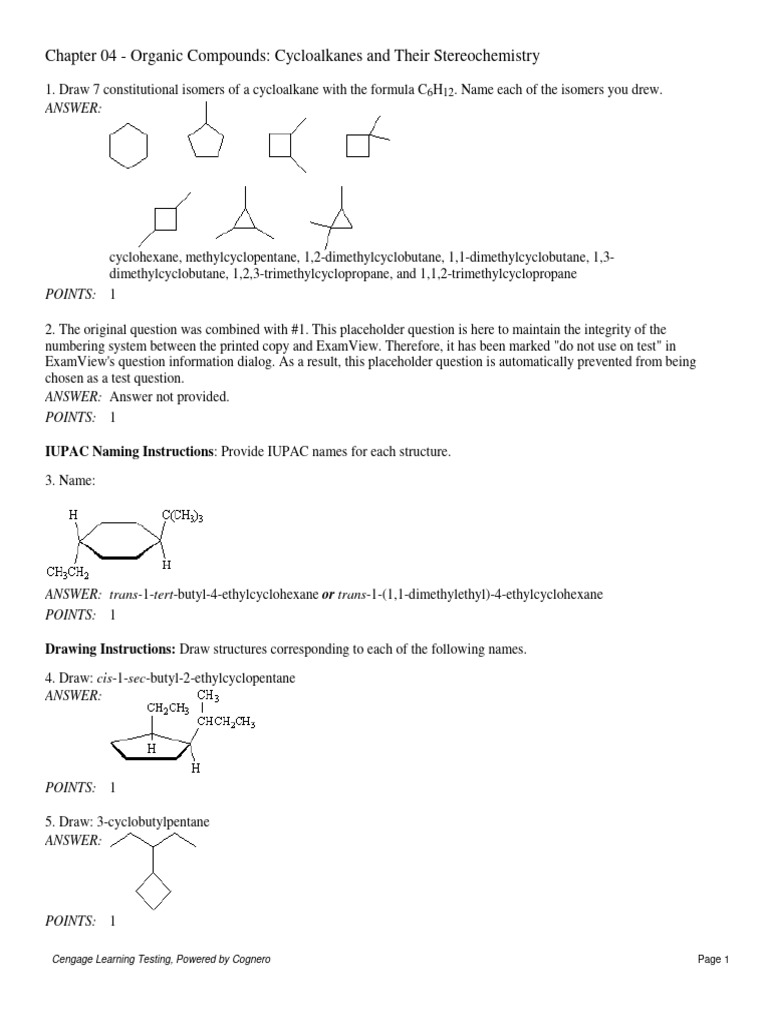 Chapter 04 Organic Compounds Cycloalkanes and Their Stereochemistry | PDF