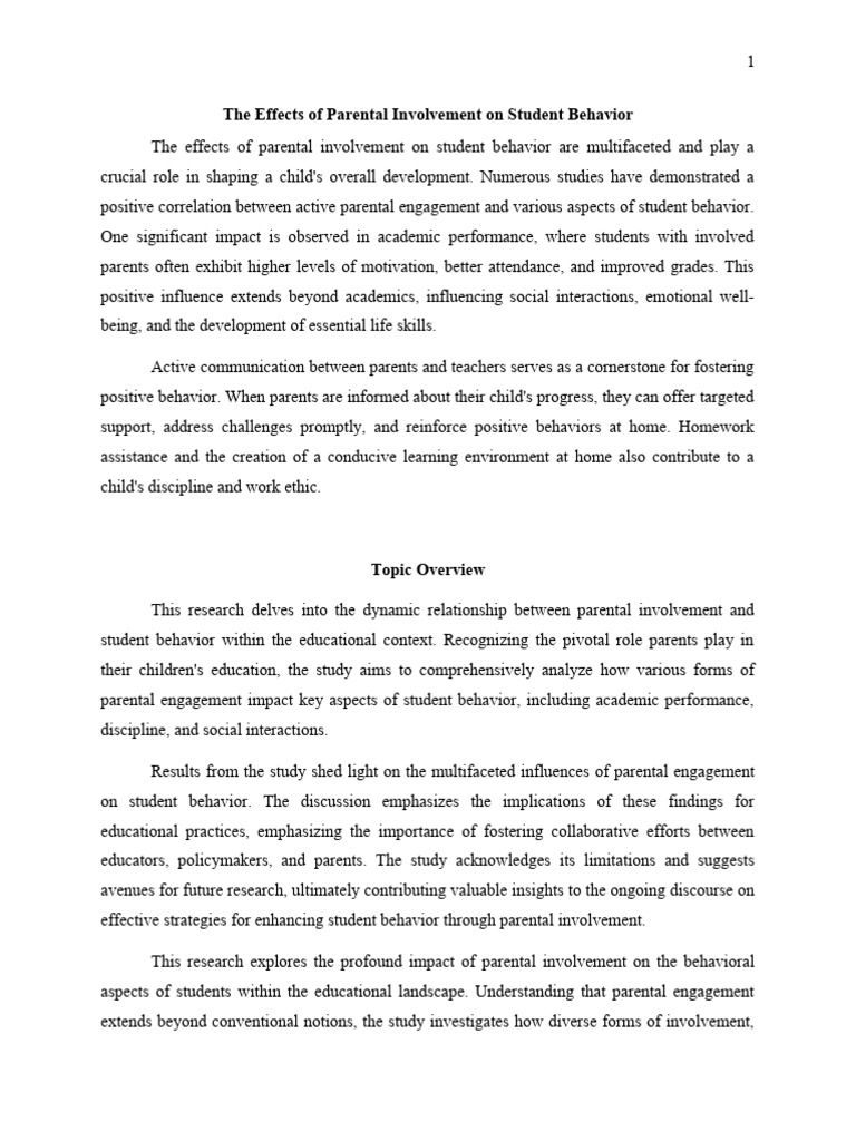 The Effects of Parental Involvement On Student Behavior | PDF