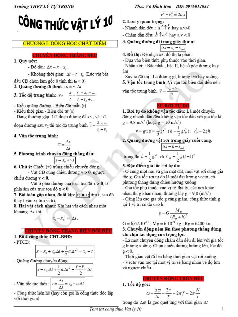 Tong Hop Cong Thuc Ly 10 Vodinhbao - Thuvienvatly.com.6c271.50835 | PDF