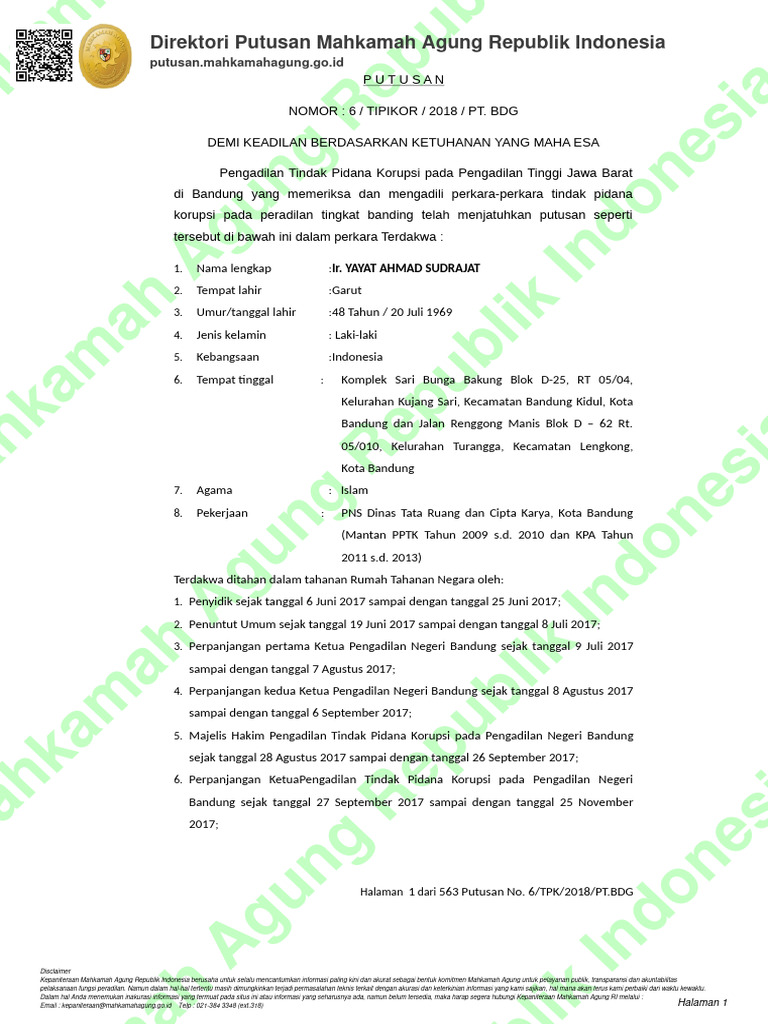 Putusan Tipikor Yayat Ahmad Sudrajat | PDF