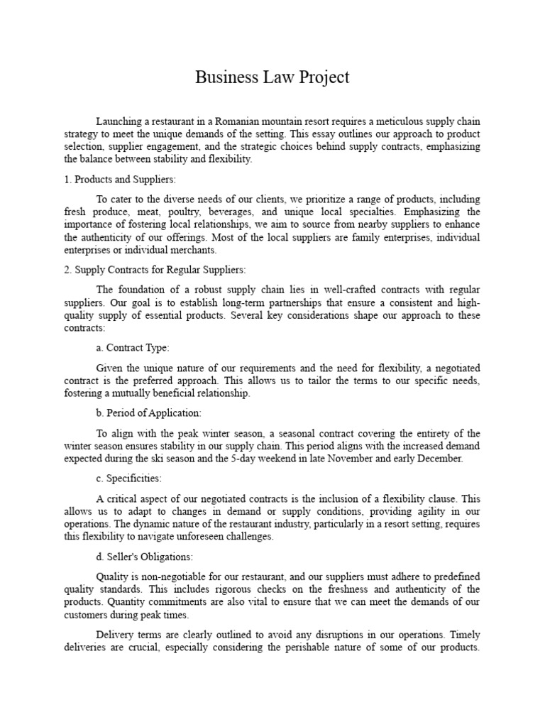 Business Law Project / Dreptul Afacerilor | PDF | Supply Chain ...