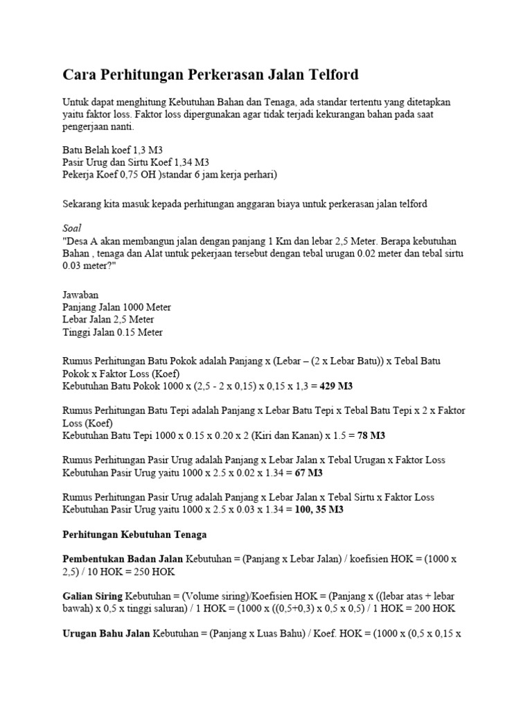Cara Perhitungan Perkerasan Jalan Telford | PDF