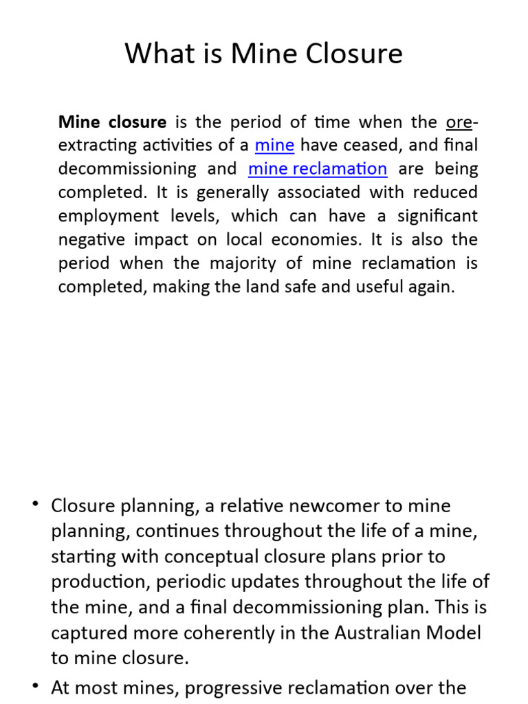 Understanding Mine Closure and Reclamation | PDF | Mining | Restoration ...