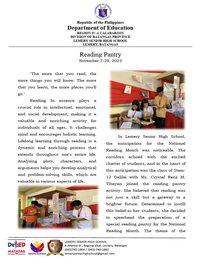 Reading Pantry Narrative Tala | PDF | Learning | Behavior Modification