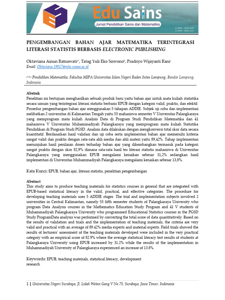 Pengembangan Bahan Ajar Matematika Terintegrasi Li | PDF