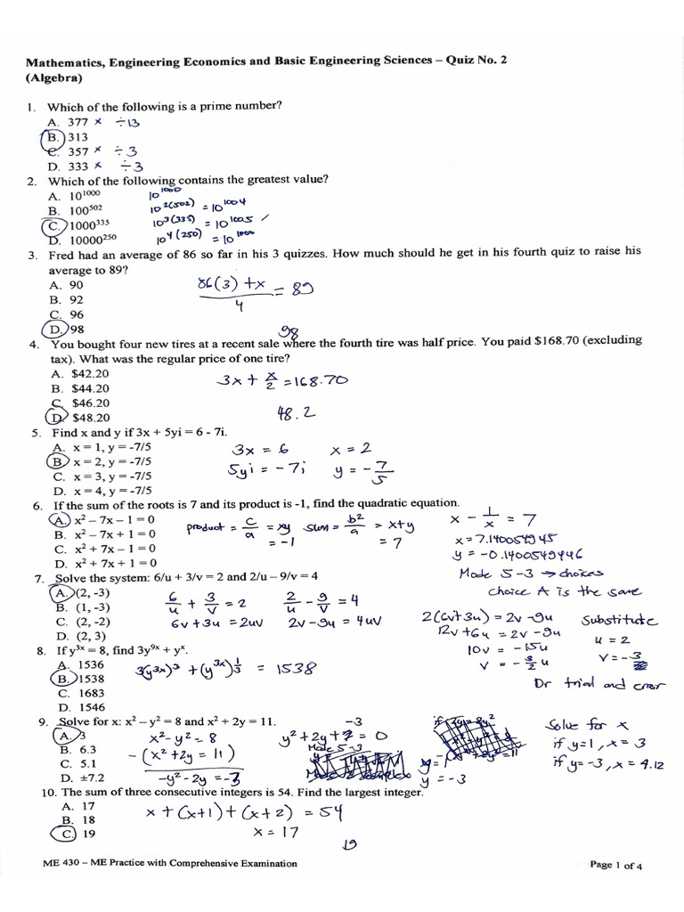 Math - Quiz No. 2 (Solution) | PDF