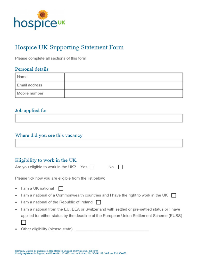 Hospice UK Job Application Form | PDF