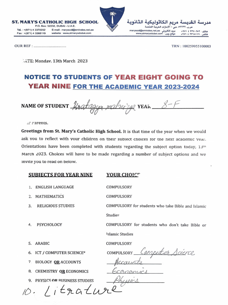 Subject Choice | PDF