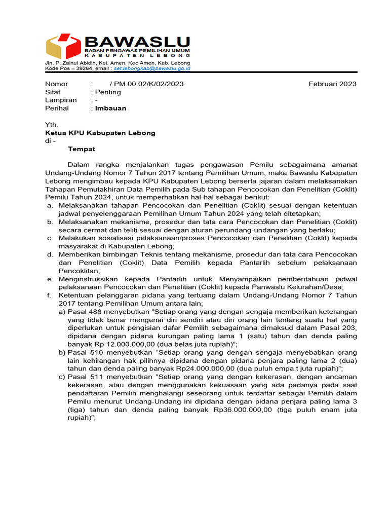 Surat Imbauan DPT | PDF