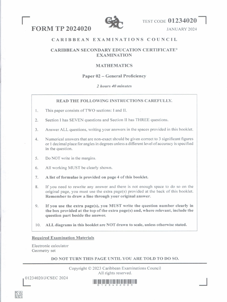 Csec Math Jan 2024 | PDF