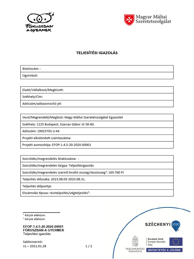 Teljesítési Igazolás MINTA | PDF