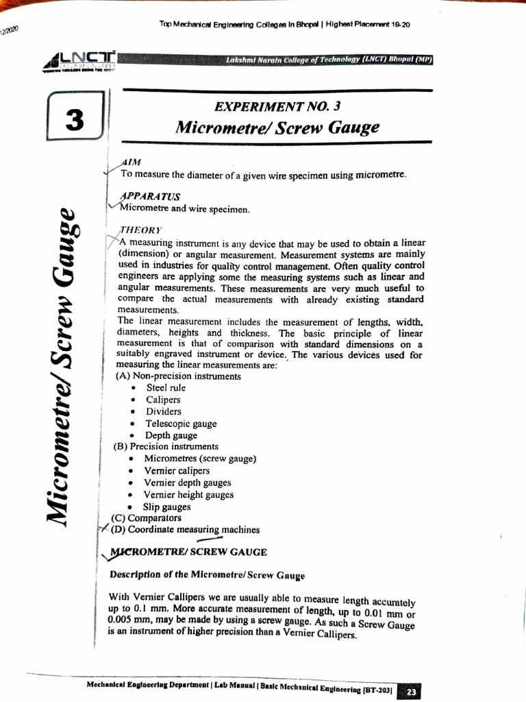 Experiment 04 BME Screw Gauge | PDF | Equipment | Mechanical Engineering