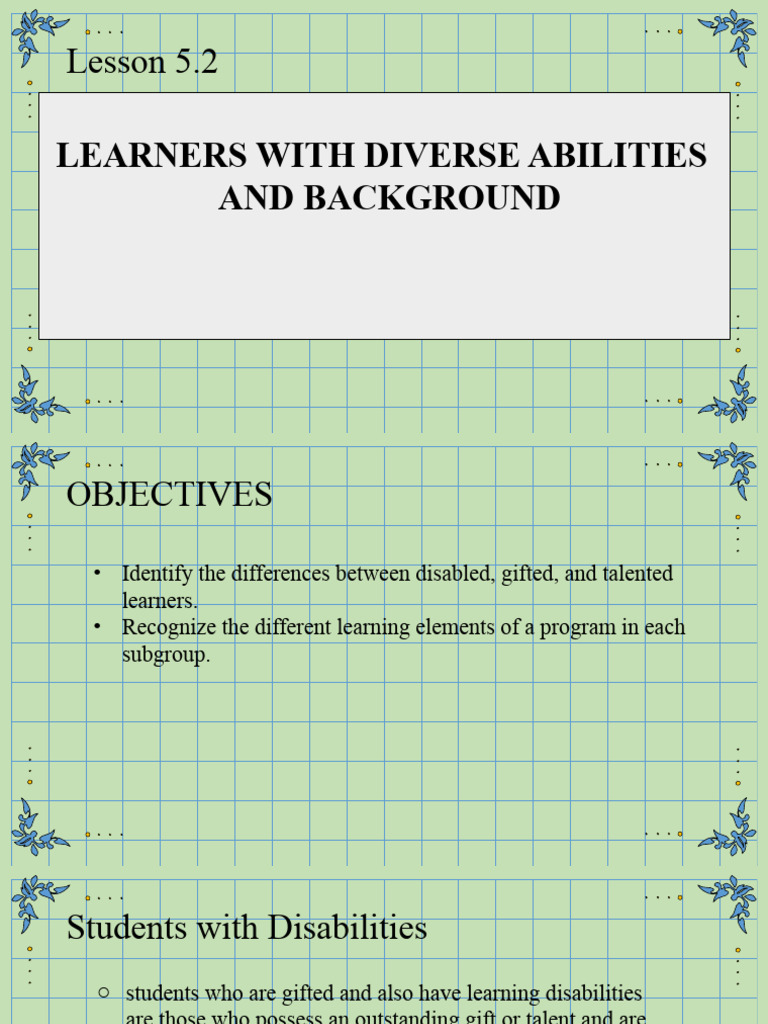 Lesson 5 Learners With Diverse Abilities and Background | PDF