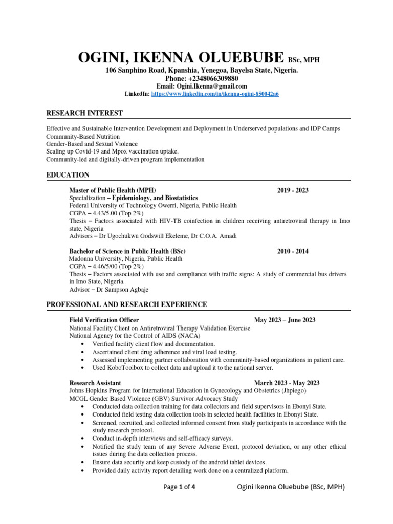Ogini Ikenna SRHIN CV | PDF