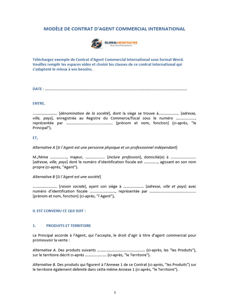 177736164 Modele de Contrat d Agent Commercial International | PDF